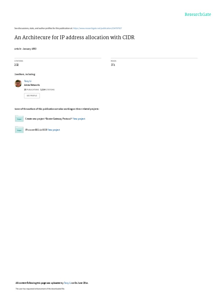 RFC 1518 | PDF | Ip Address | Routing