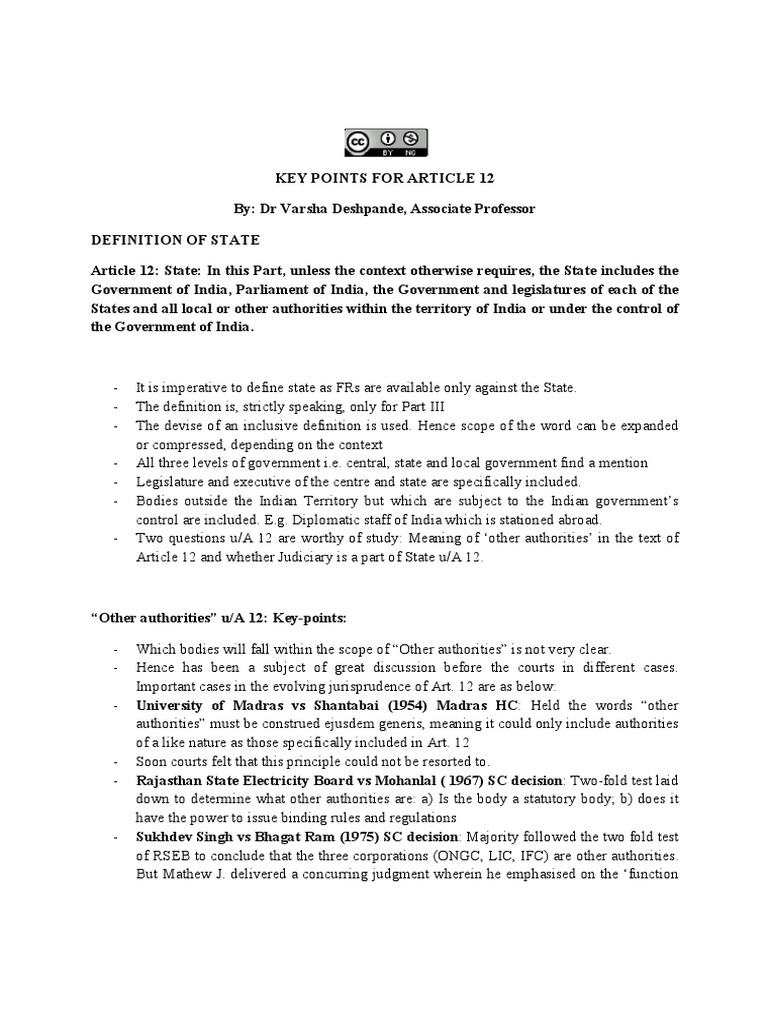 Key Points For Article 12 by Dr. Varsha Deshpande | PDF | U.S. State ...