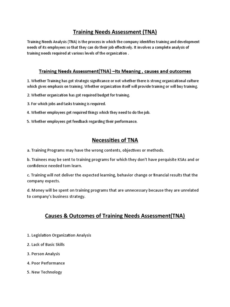 Training Needs Assessment | PDF | Needs Assessment | Psychology