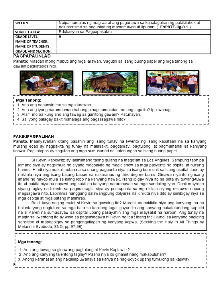 Activity Sheet in ESP 9 (2ND QUARTER) 4TH WEEK | PDF