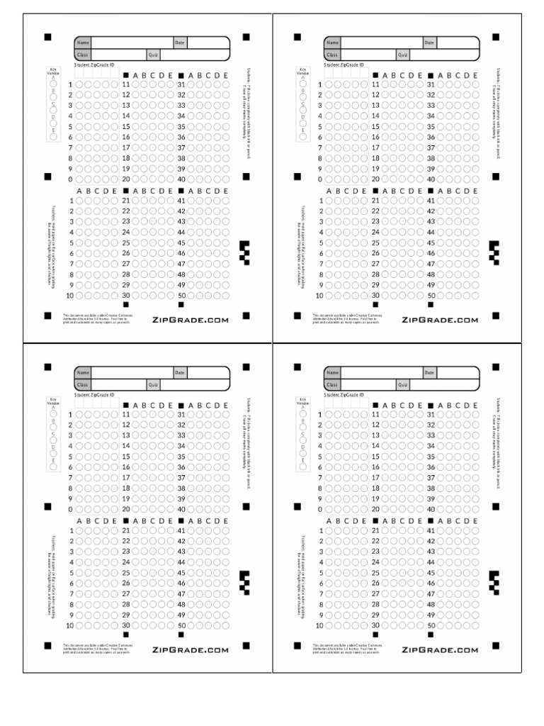Zipgrade Answersheet | PDF