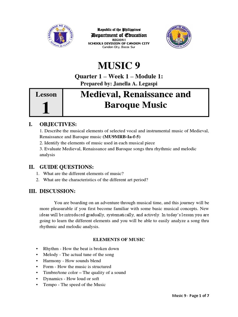 Music-9 Q1 W1 M1 LDS Medieval-Renaissance-And-Baroque-Music ALG RTP ...