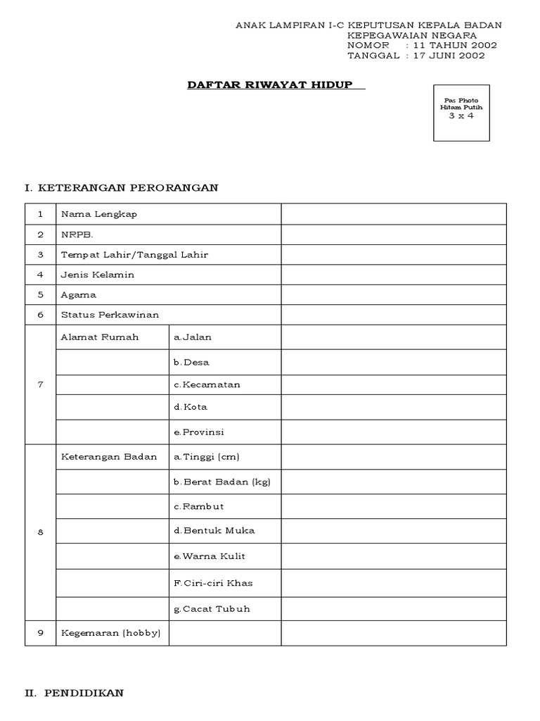 Formulir Daftar Riwayat Hidup ASN | PDF