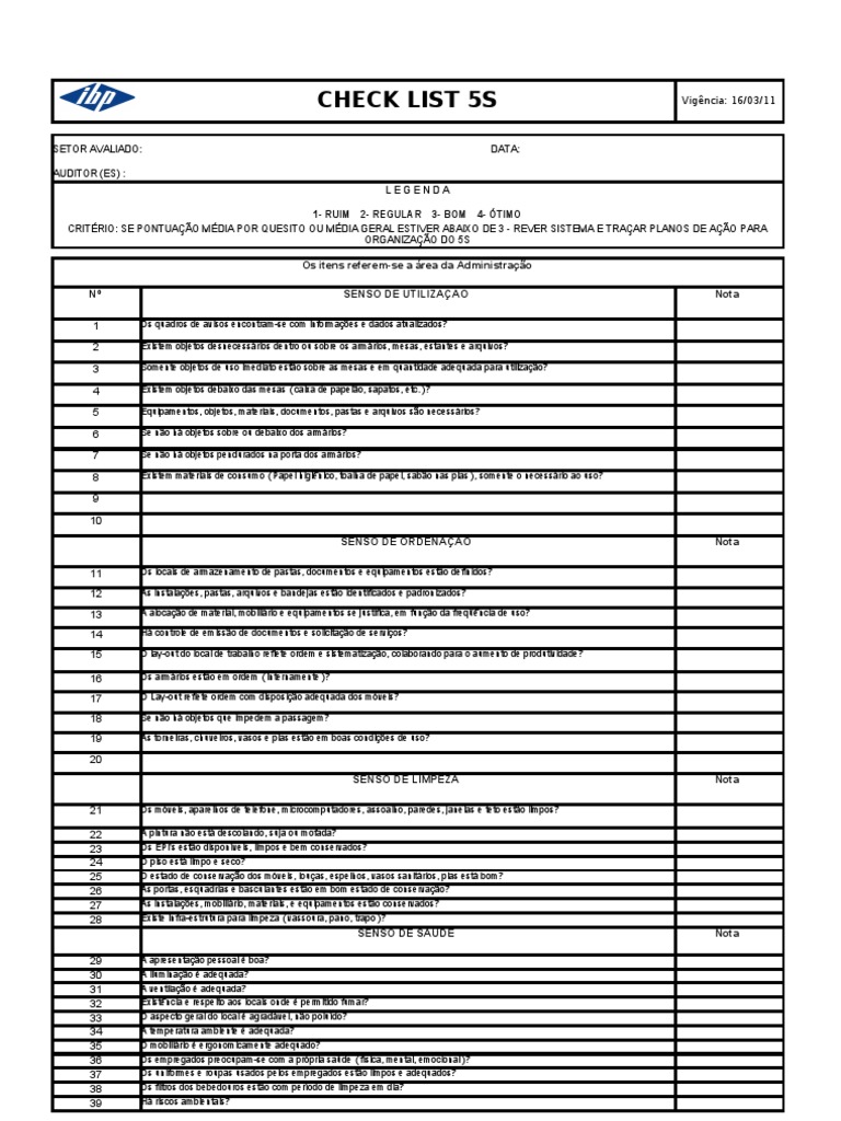 Check List 5S | PDF | Embalagem e rotulagem | Desperdício