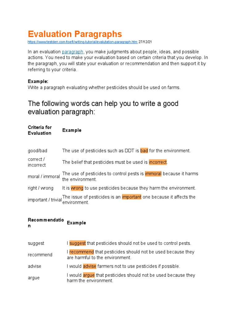 How to Write an Evaluation Essay | PDF | Essays | Reason