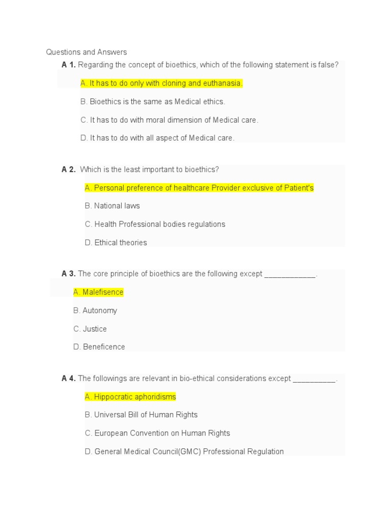 Questions and Answers To Assignment 1 | PDF | Informed Consent | Bioethics