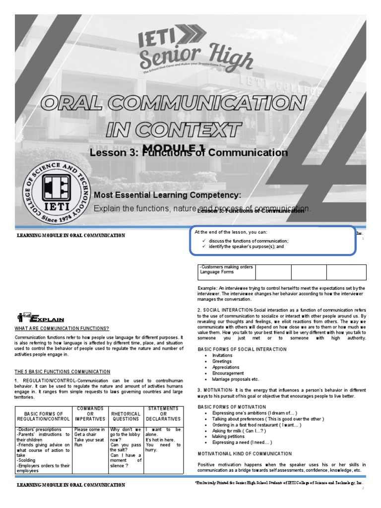 Oral Com m1 (L 3) Functions of Communication | PDF | Communication ... Oral Com m1 (L 3) Functions of Communication | PDF | Communication ...