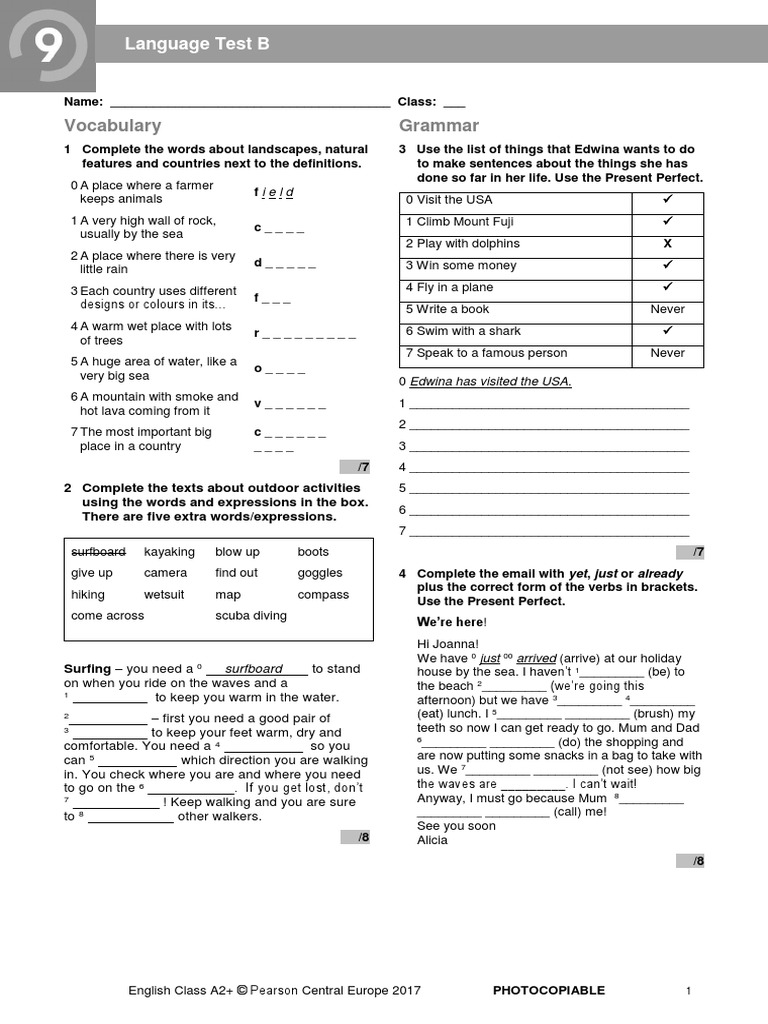 Eca2 Tests Language Test 9b 2 Pdf Linguistics