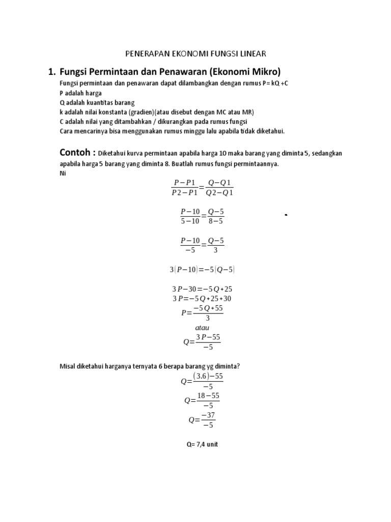Penerapan Ekonomi Fungsi Linear | PDF