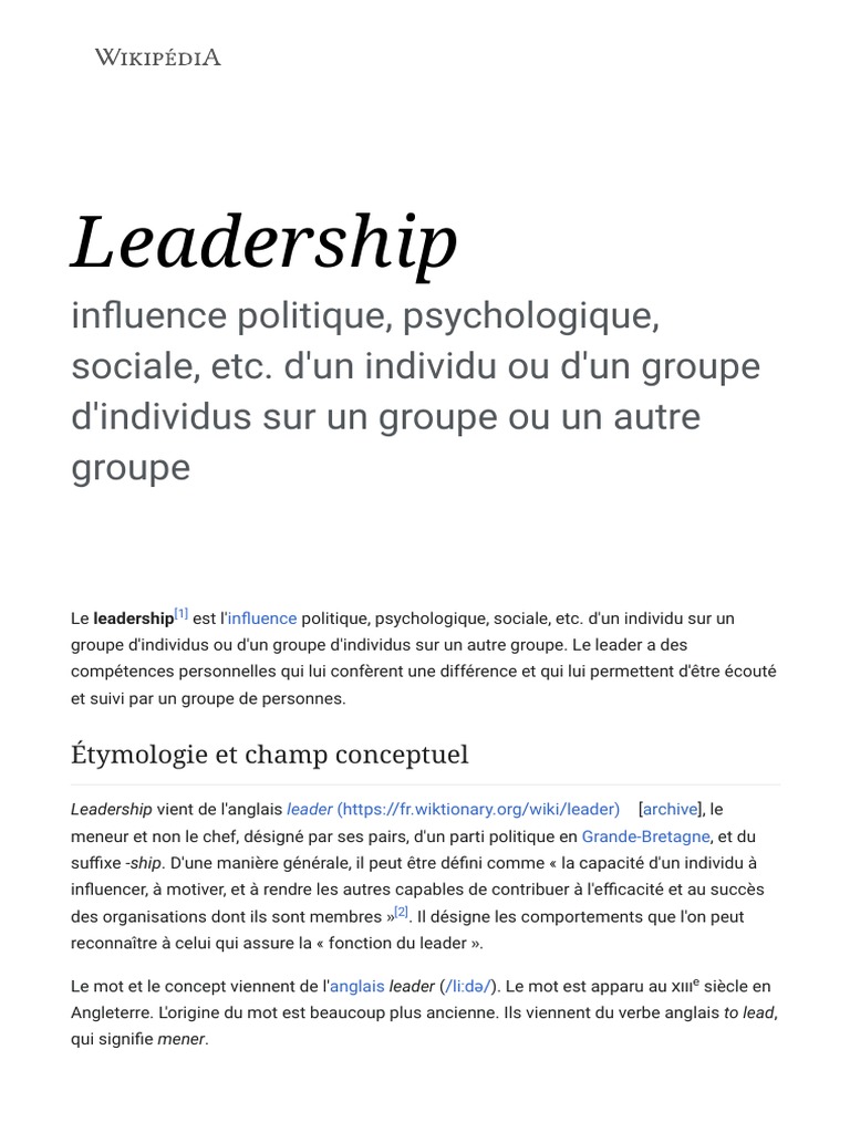 Définition et typologies du leadership | PDF