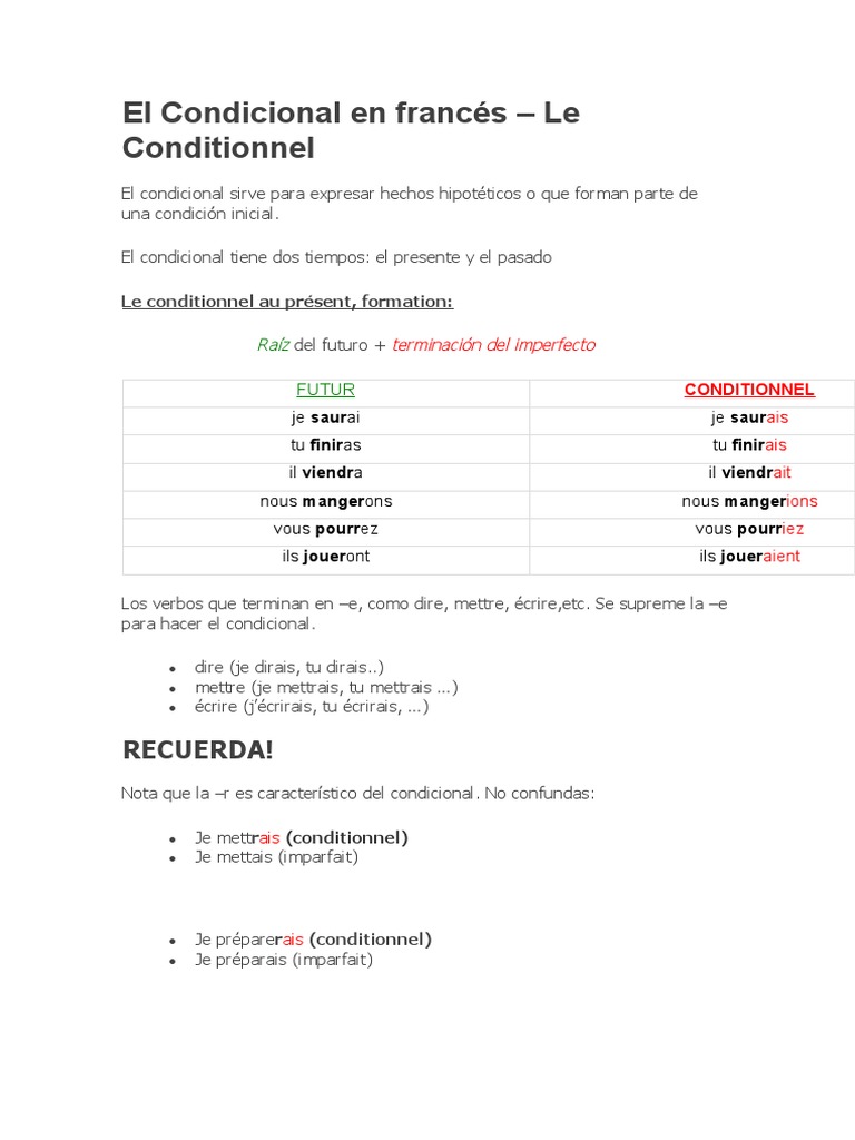 El Condicional en Francés | PDF