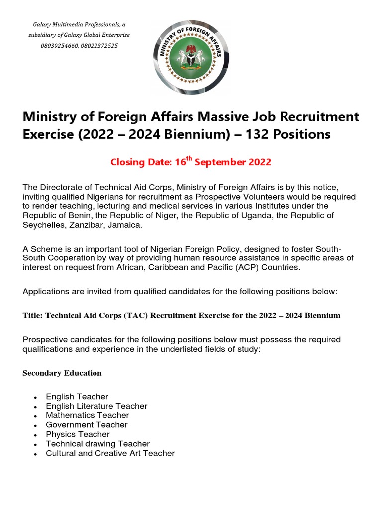 Ministry of Foreign Affairs TAC Recruitment | PDF | Academic Degree ...