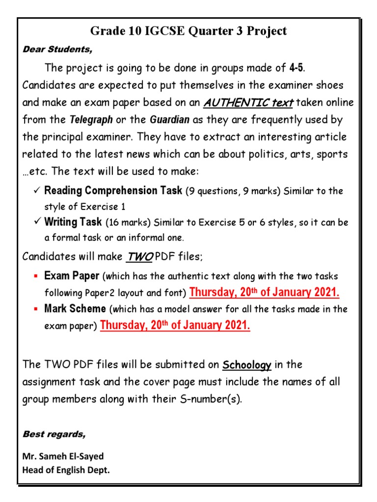 Grade 10 IGCSE Project Planner 2022 | PDF