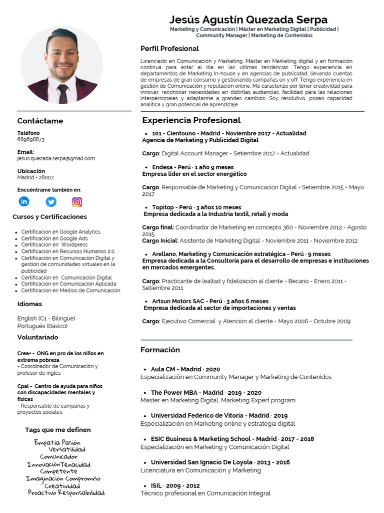 CV 2021 Jesus Quezada Serpa | PDF | Marketing | Publicidad
