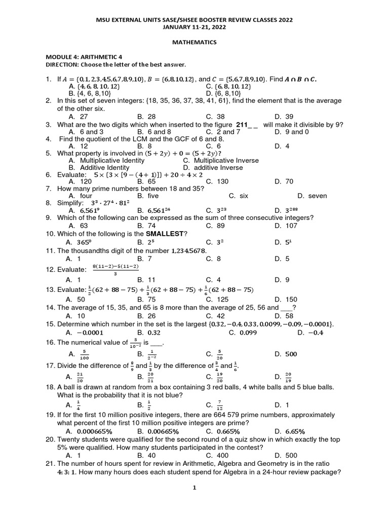 Math 4 Module 4 Arithmetic 4 2022 | PDF | Numbers | Arithmetic
