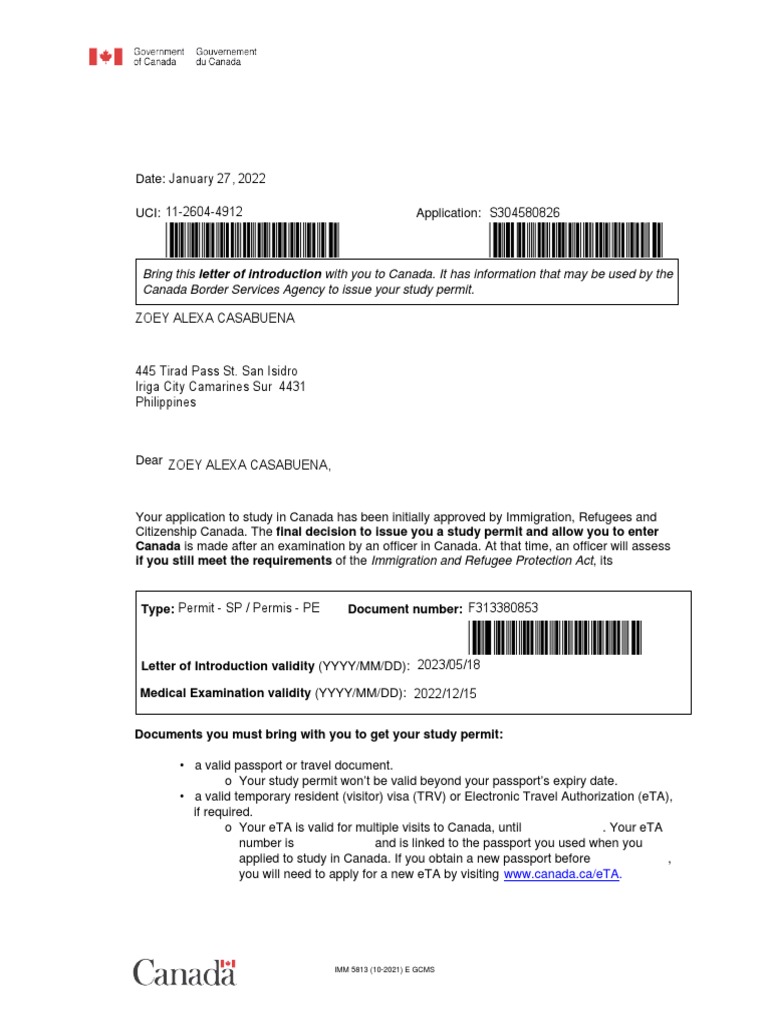 Letter of Introduction Port of Entry Letter Casabuena Zoey | PDF ...