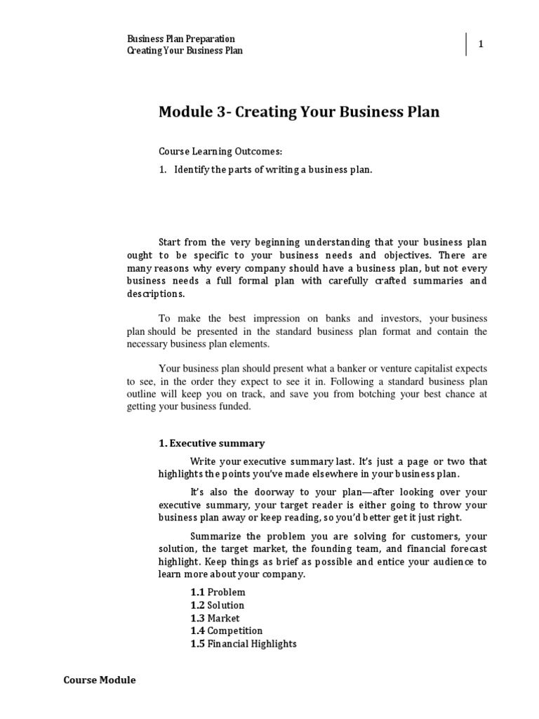 W3 - Creating Your Business Plan - MODULE PDF | PDF | Market Analysis ...