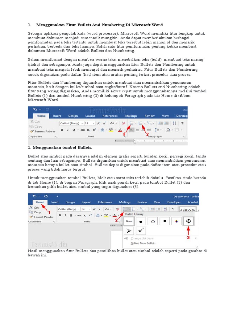 Menggunakan Fitur Bullets and Numbering Di Microsoft Word | PDF ...