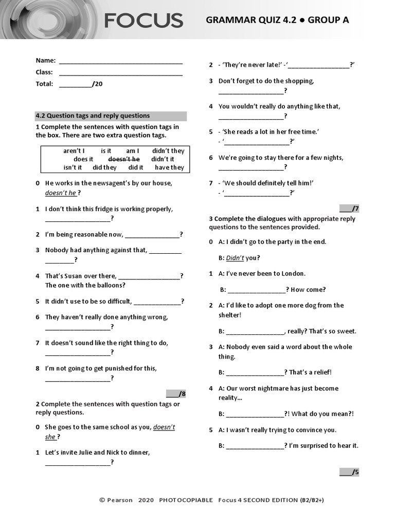 Focus4 2E Grammar Quiz Unit4 2 GroupA | PDF | Self-Improvement