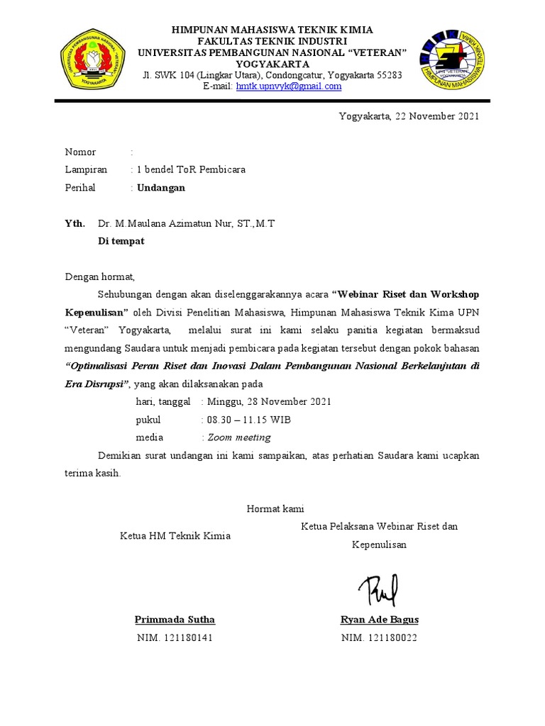 Surat Undangan Pembicara WRWK | PDF