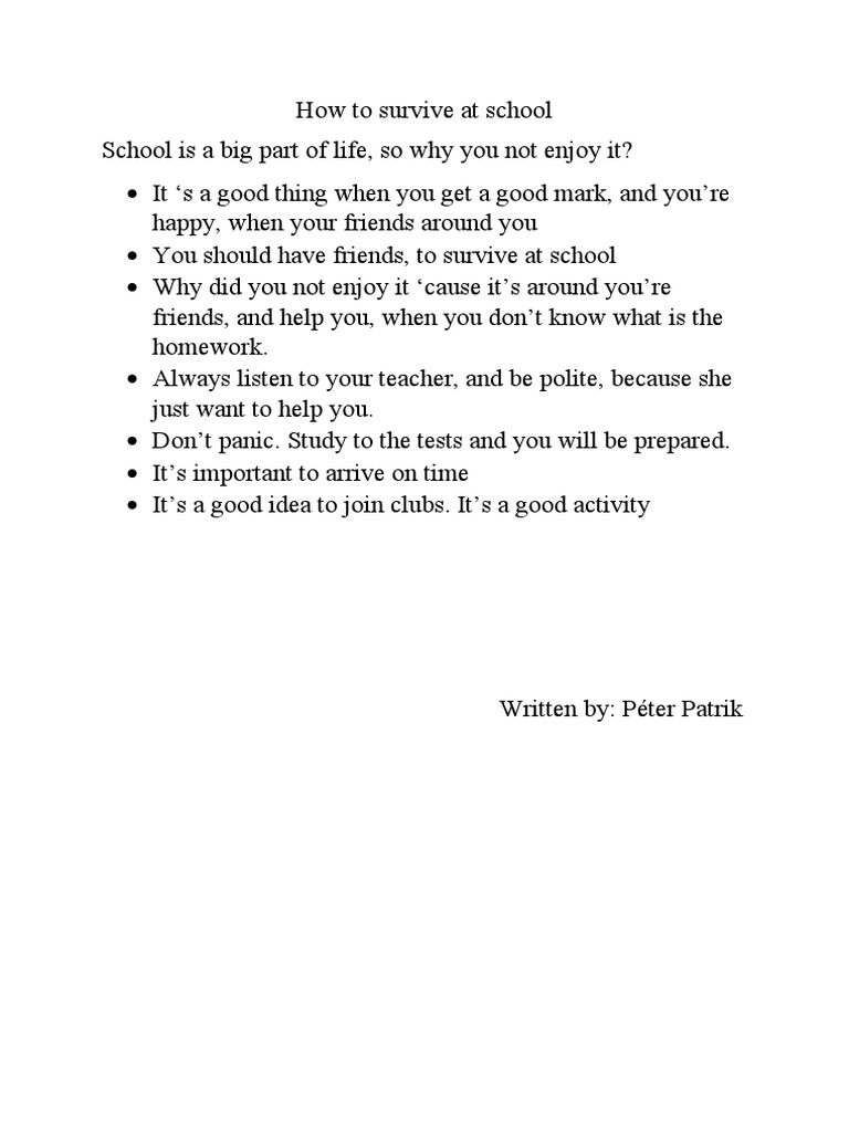 How To Survive at School | PDF