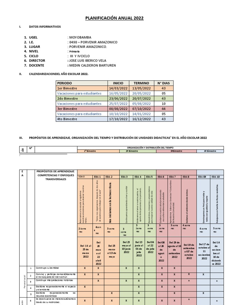 Planificacion Curricular Anual | PDF | Aprendizaje | Evaluación