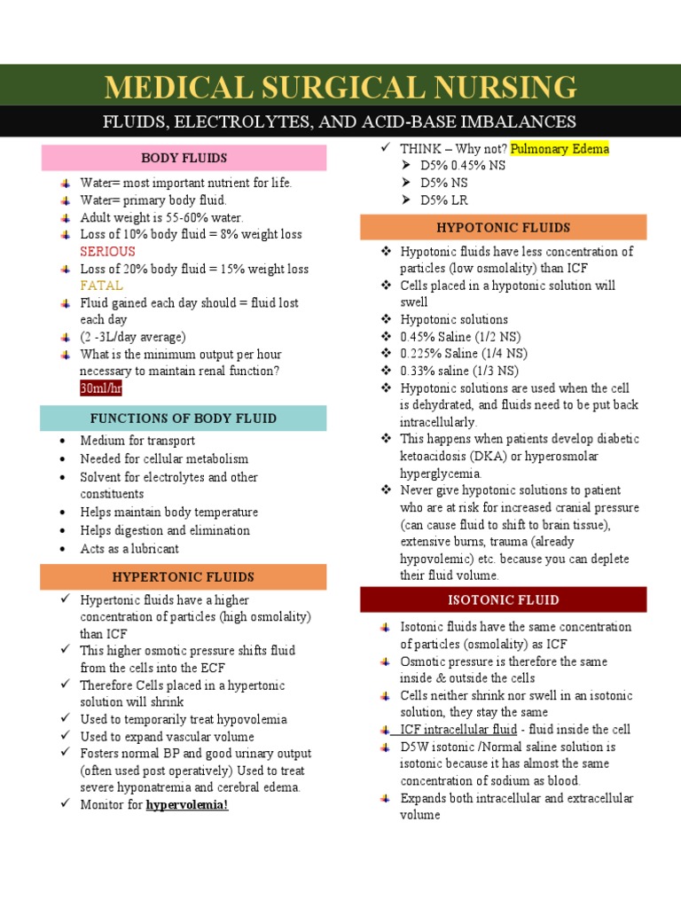 Fluids Electrolytes and Acid Base Imbalances | PDF | Saline (Medicine ...
