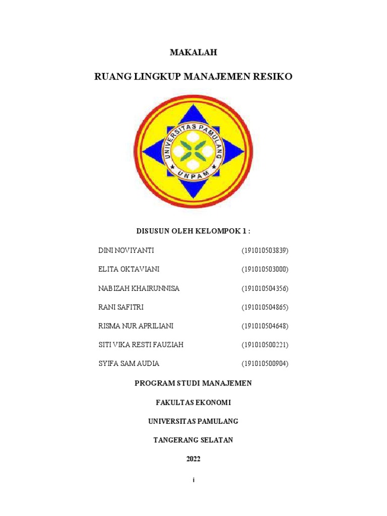 Ruang Lingkup Manajemen Risiko Kel 3 Makalah | PDF | Karier & Perkembangan