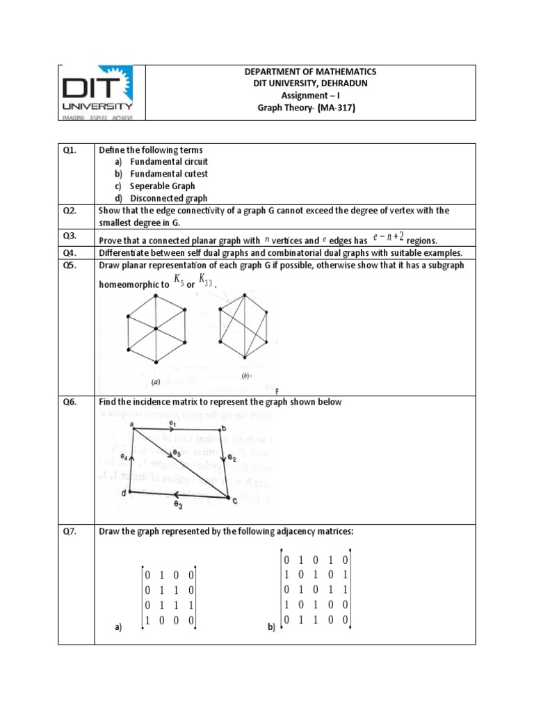 Assignment 1 Graph Theory | PDF Assignment 1 Graph Theory | PDF