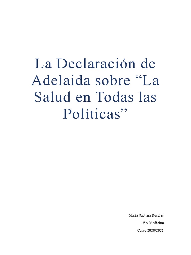 La Declaración de Adelaida | PDF | Promoción de la salud | Desigualdad ...