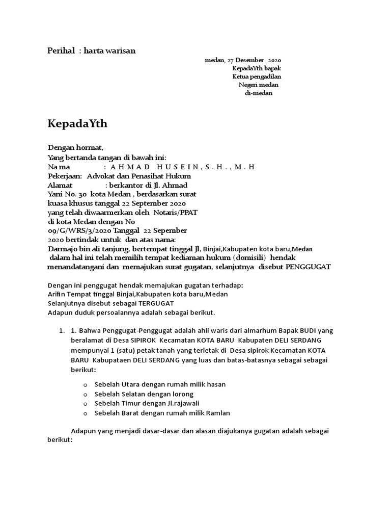 Surat Gugatan Perdata | PDF