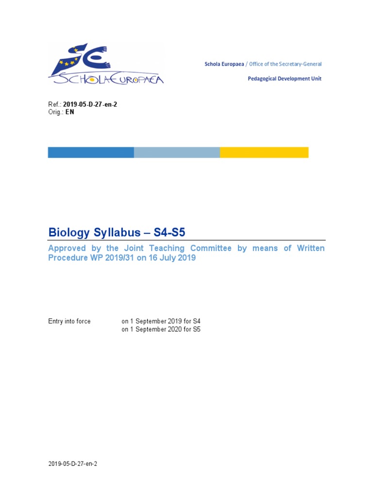 Biology Syllabus S5 | PDF | Cell (Biology) | Reproduction