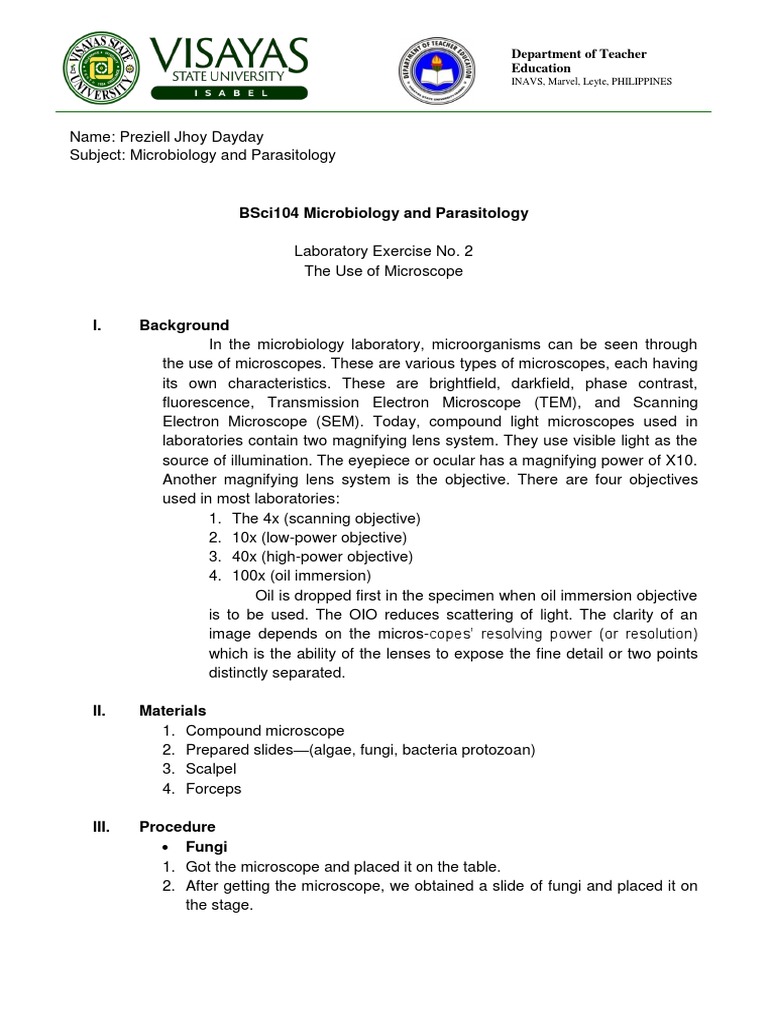 Lab Exercise No. 2 | PDF | Microscope | Equipment