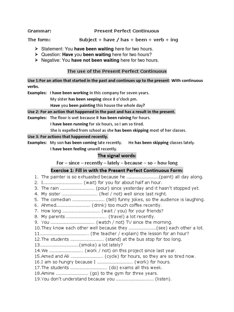 Present Perfect Continuous 4 | PDF | Grammar | Linguistics