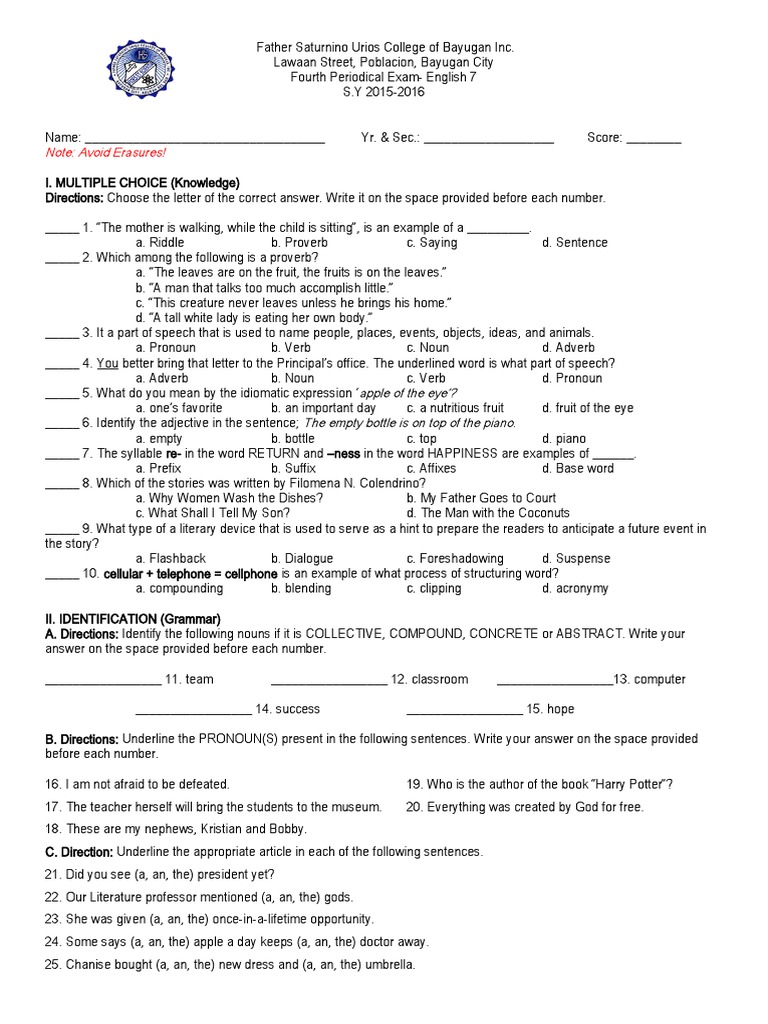 Final Exam-English | PDF | Part Of Speech | Verb