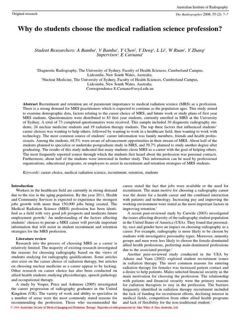 Radiographer - 2013 - Bamba - Why Do Students Choose The Medical ...