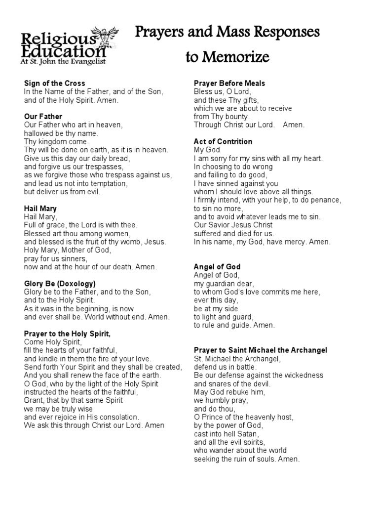Prayers Mass Responses To Memorize 2016 17 | Download Free PDF | Lord's ...