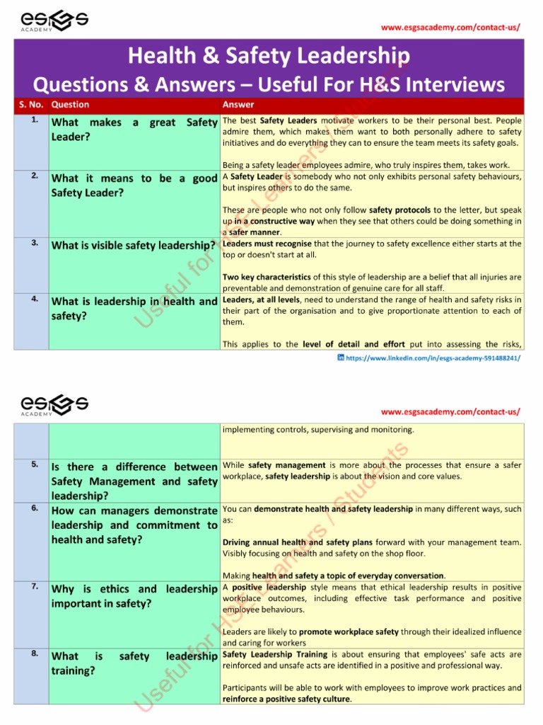 Health & Safety Leadership - Questions & Answers | PDF