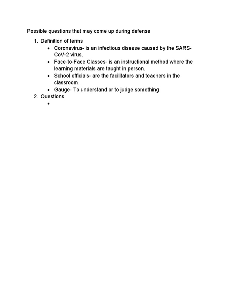 Possible Questions For Defense (Study Guide) | PDF