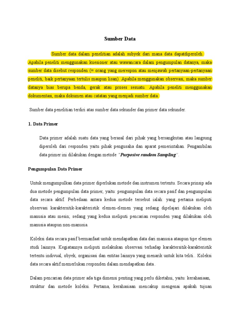 Sumber Data Penelitian (Definisi, Primer N Sekunder) X | PDF