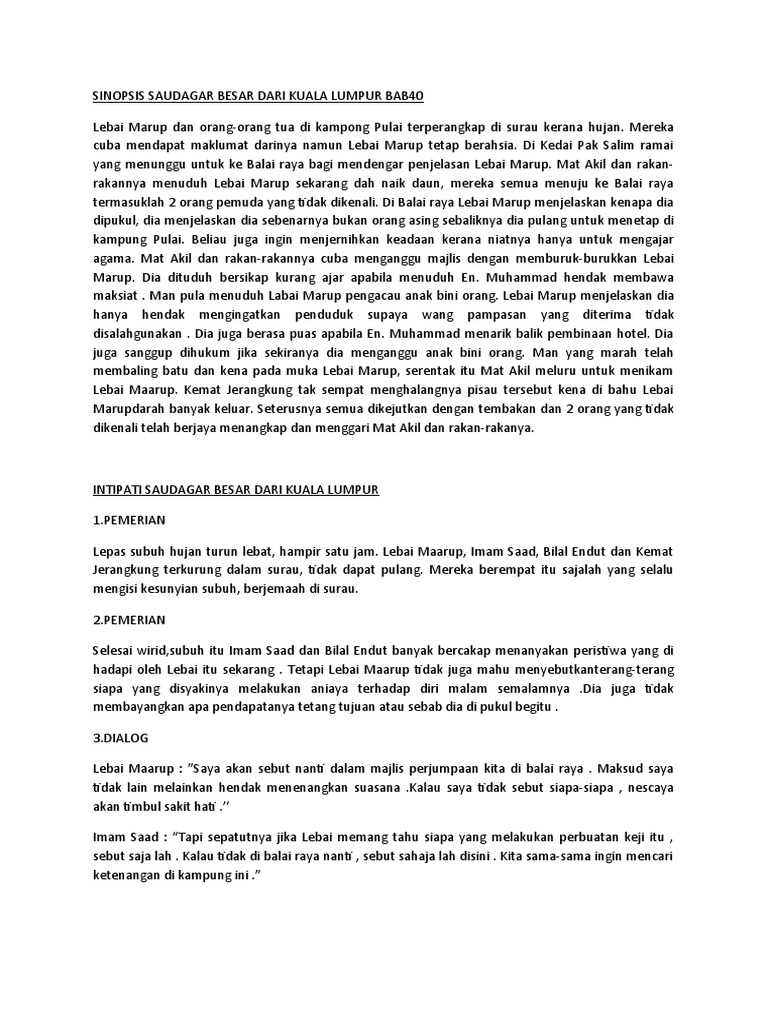 Sinopsis Saudagar Besar Dari Kuala Lumpur Bab40 | PDF