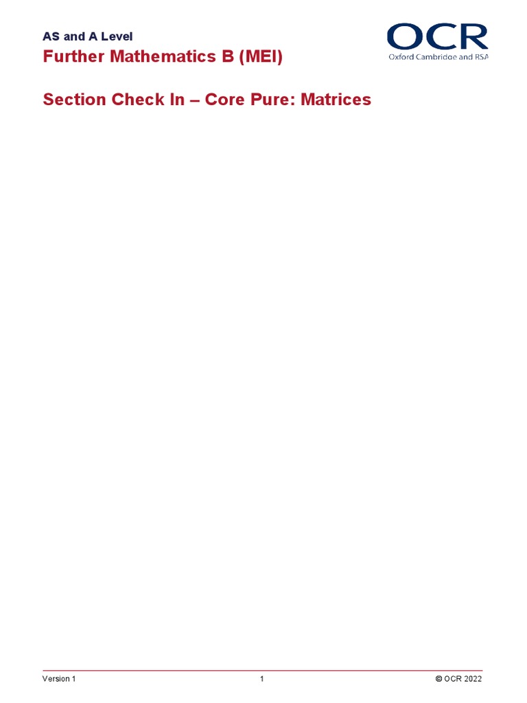 Section Check in Core Pure Matrices | PDF | Matrix (Mathematics ...