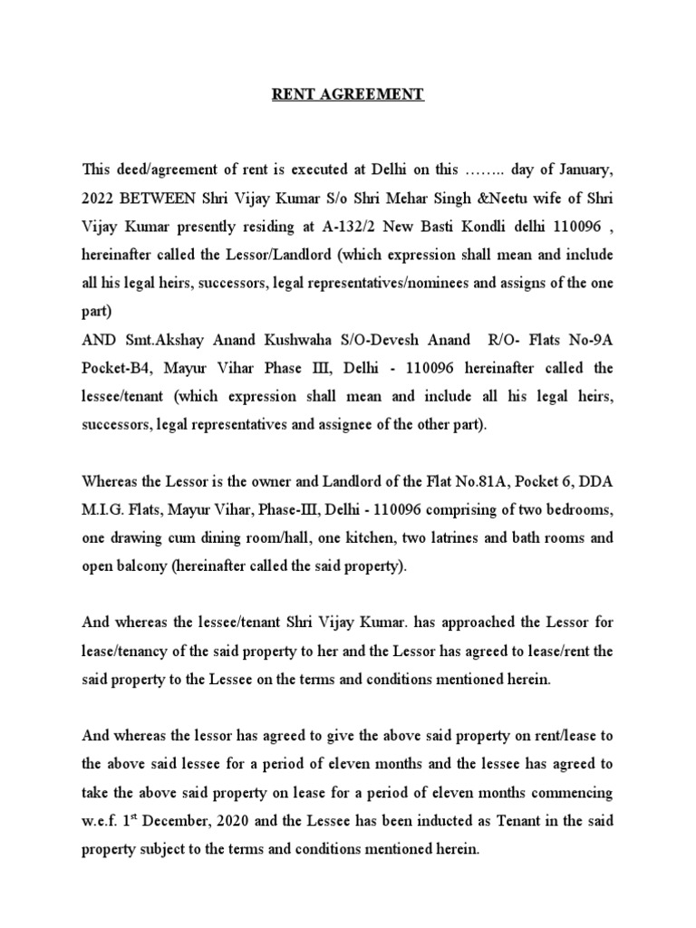 Rent Agreement-Mayur Vihar J Ph-3 - 81A POCKET 6 MAYUR VIHAR PHASE - 3 ...