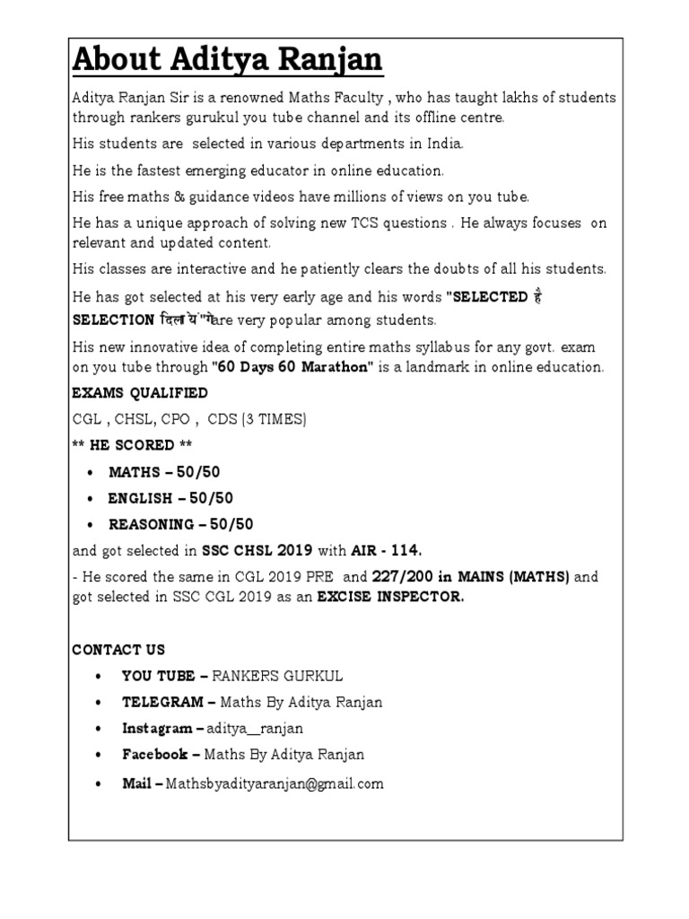 Maths Formula Book by Aditya Ranjan | PDF | Teaching Methods & Materials | Science & Mathematics
