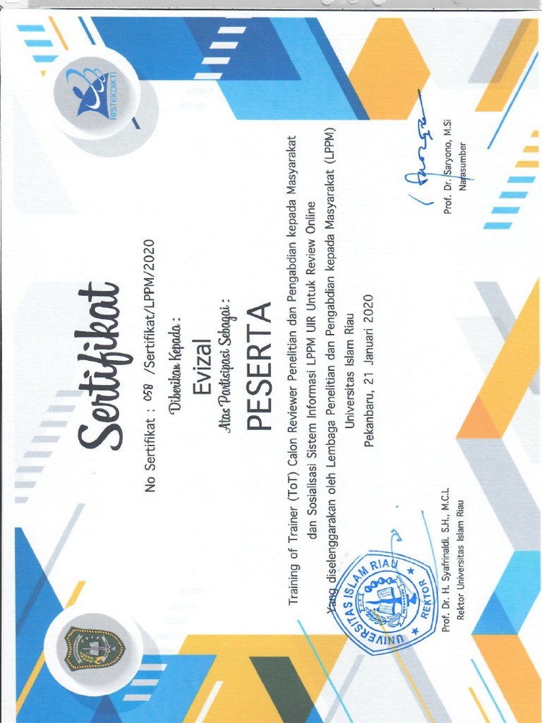 Sertifikat Peserta Seminar. Workshop Dan Lain-Lain | PDF