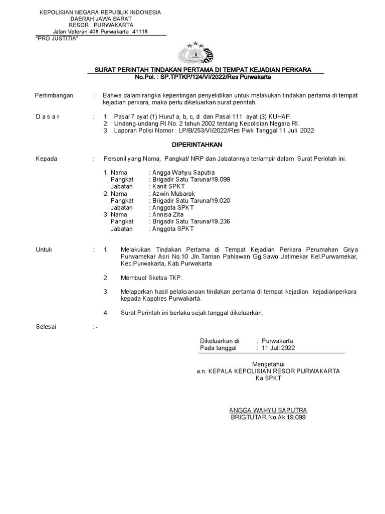 Sprin TPTKP Dan Lap TPTKP | PDF