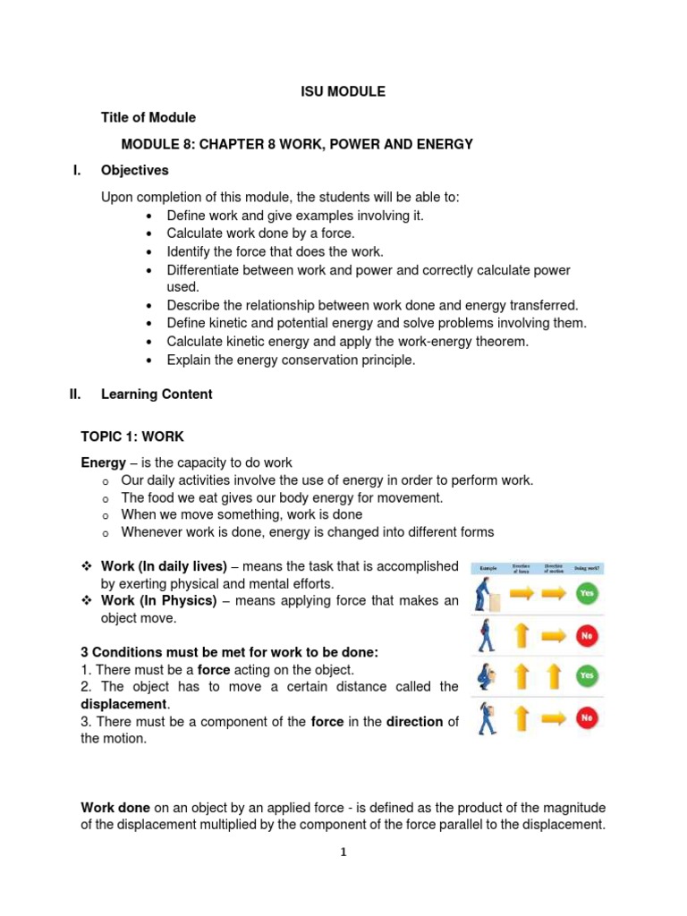 Chapter 8-Work, Power and Energy | PDF | Potential Energy | Force