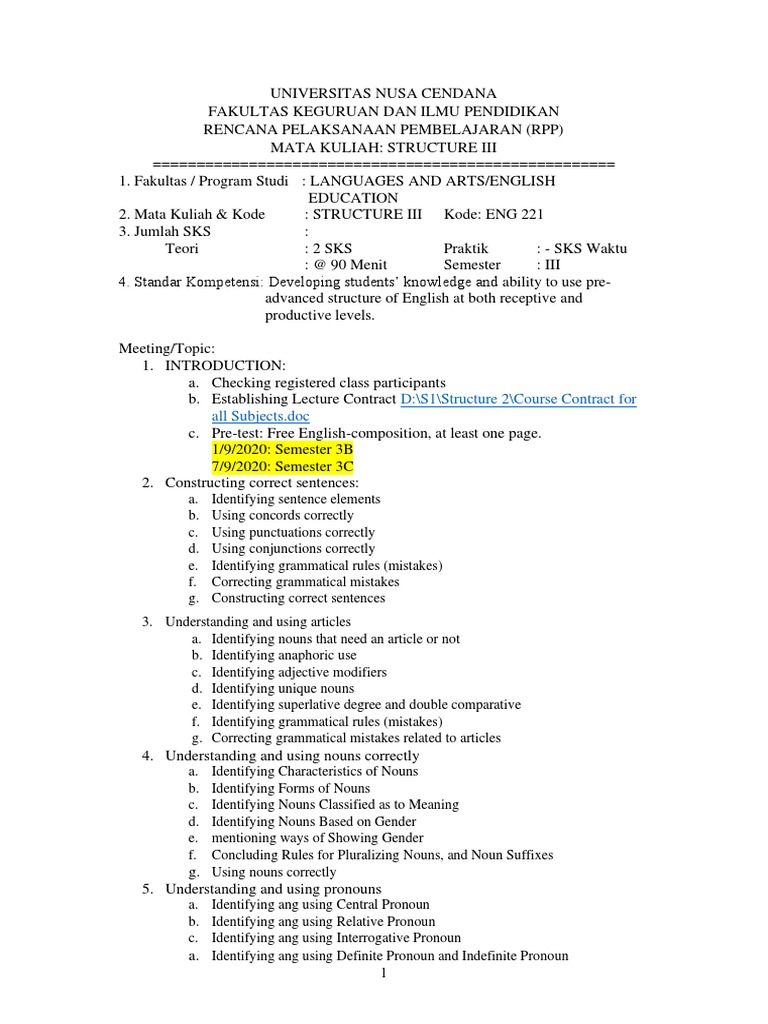 RPP Structure III for English Education | PDF | Subject (Grammar) | Clause