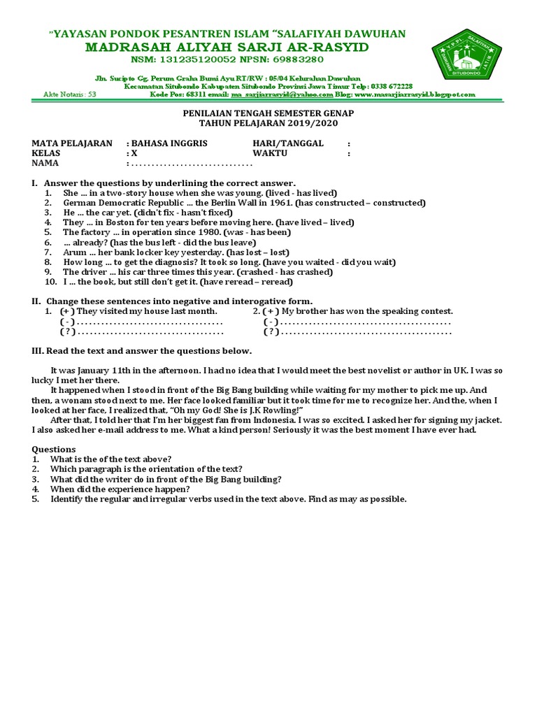 PTS 10 Big Genap 2019-2020 | PDF