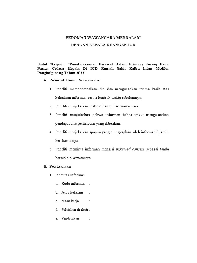 Wawancara Perawat IGD Cedera Kepala | PDF